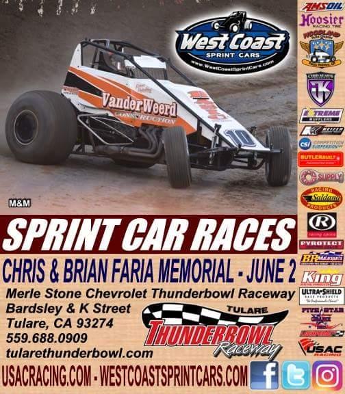 USAC WEST COAST SPRINTS CLASH AT TULARE’S “FARIA MEMORIAL” – Thunderbowl Raceway
